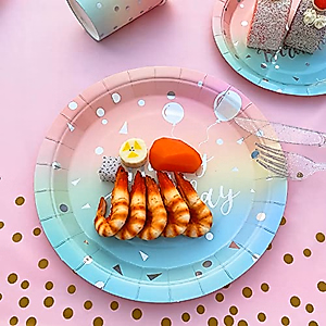 Pastel Party Decorations - Plates, Cups, Napkins & Sturdy Silverware for Rainbow Baby Shower, Birthday or Girl Pajama Party - Serves 16