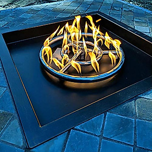 Skyflame 18 inch Square Fire Pit Burner Pan with 12" Round Fire Ring - Drop-in Style for Backyard Fire Table - Made of Steel