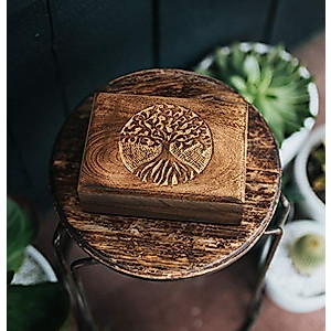 5x7 Tree Of Life Design Wood Jewelry Box Organizer - Handmade Keepsake Celtic Trinket Box - Natural Wood Burn Art - Treasure Memory Box for Ring Bracelet Necklace Earrings Accessories - Home Decor