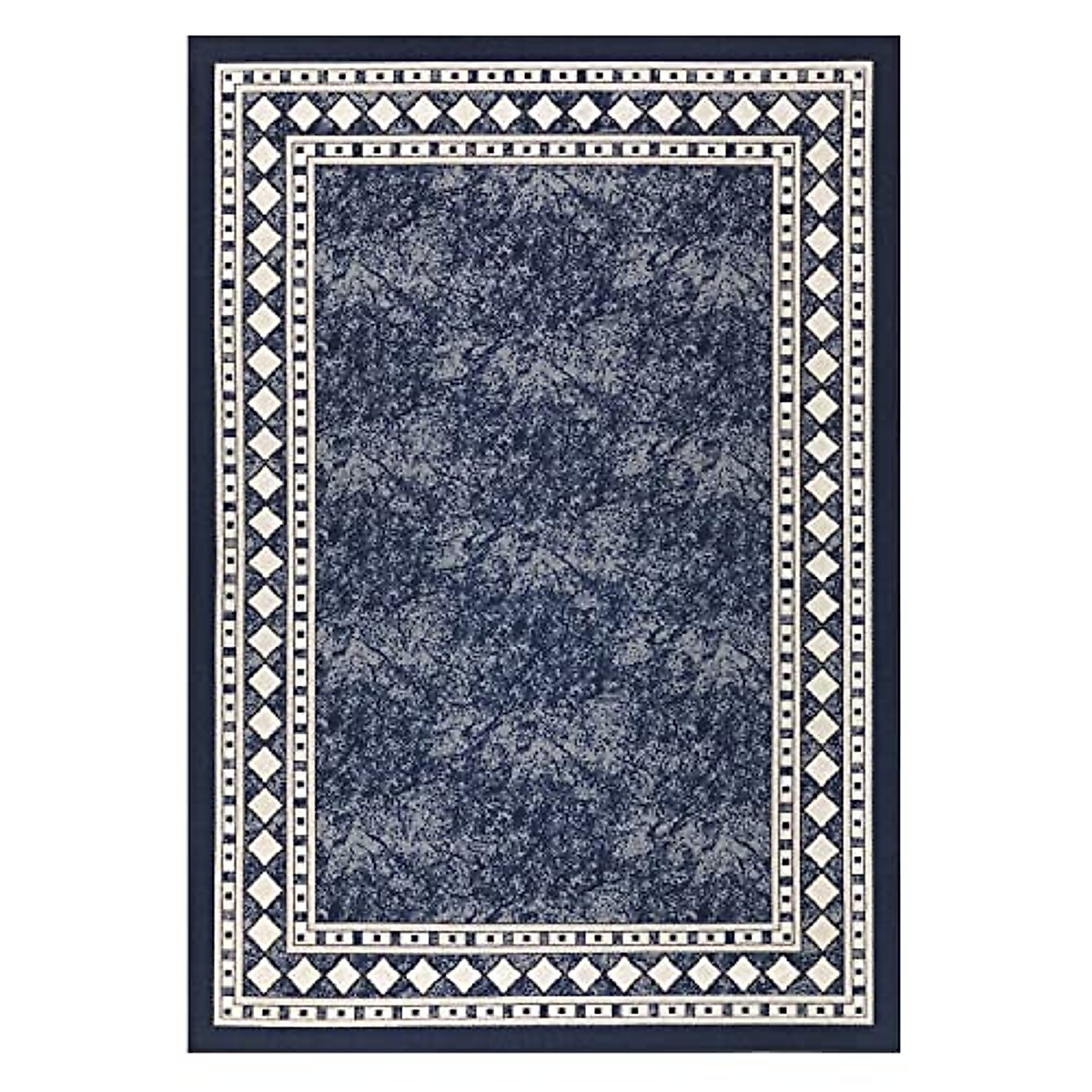 Antep Rugs Alfombras Modern Bordered 5x7 Non-Skid (Non-Slip) Low Profile Pile Rubber Backing Indoor Area Rugs (Navy Blue, 5' x 7')