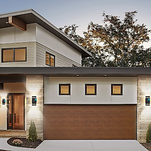 tewei Dusk to Dawn Sensor Outdoor Wall Lights Up Down Porch Lights 2 Pack,14W IP65 3000K 1100LM Warm White,Square Aluminum Exterior Wall Mount Modern Wall Lights for Front Patio Garage Black