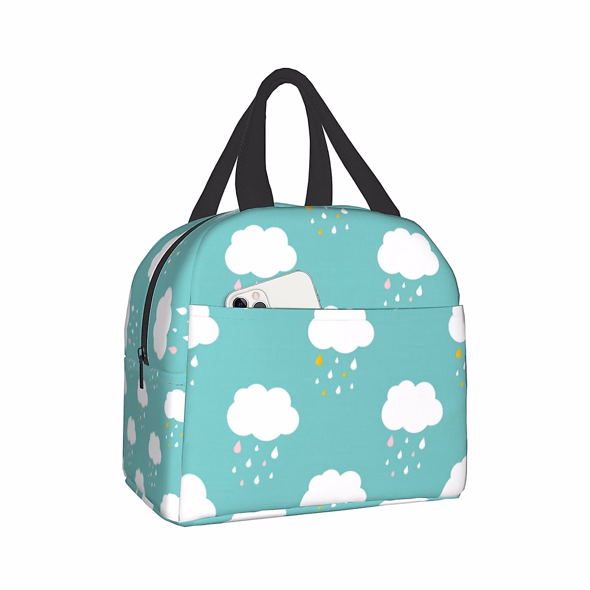 Cute Sky With Rainy Clouds Kawaii Lunch Box Travel Bag Picnic Bags Insulated Durable Shopping Bag Back To School Reusable Waterproof Bags For Man Woman Girls Boys