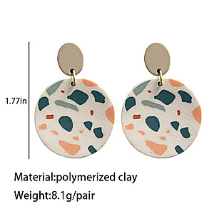 Handmade Polymer Clay Dangle Earrings Minimalist Colorful Leaf Pattern Round Earrings for Women Jewelry(A)