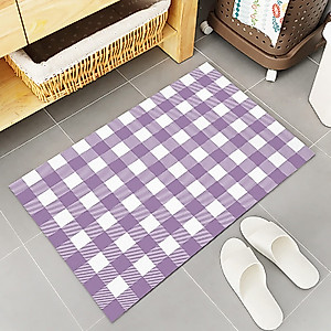 Kitchen Rugs, Purple and White Buffalo Check Plaid Gingham Farmhouse Decoration Non Slip Runner Rug Mat for Floor, Kitchen, Bedside, Sink, Office, Laundry, Set of 2
