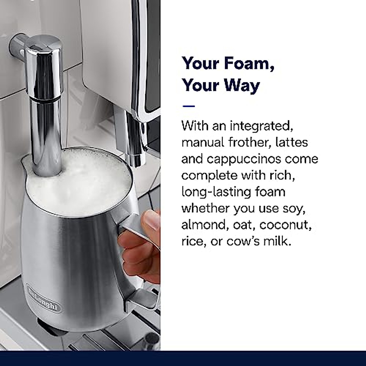 Dinamica Espresso Machine, White - Automatic Bean-to-Cup Brewing, Built-In Steel Burr Grinder & Manual Frother - One-Touch Hot & Iced Coffee - Easy Cleanup