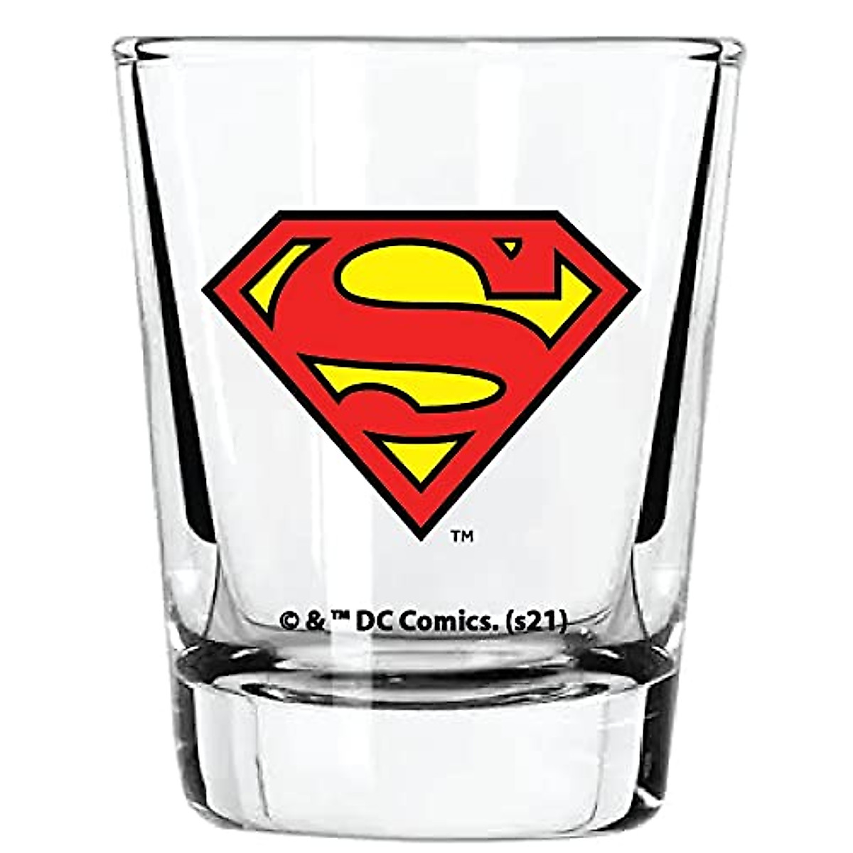 DC Comics Justice League Shot Glass Set - 2 oz. Capacity - Set of 4 Shot Glasses - Superman, Batman, Wonder Woman, Flash Clear