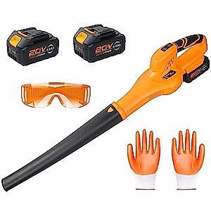 Cordless Leaf Blower - 20V Leaf Blower Cordless with 2 Batteries & Charger, Lightweight Portable Blower for Cleaning Leaf, Dust, Debris, Patio, Car, Porch （Included Goggles and Gloves）