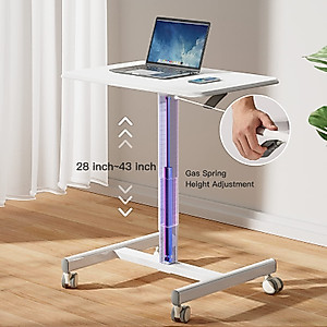 HUANUO Mobile Standing Desk Adjustable Height, Mobile Laptop Desk 27 inch, Standing Rolling Cart Desk with Gas Spring
