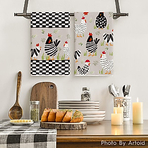Artoid Mode Geometric Grid Baking Cooking Chickens Kitchen Towels Dish Towels, 18x26 Inch Seasonal Leaves Decoration Hand Towels Set of 4