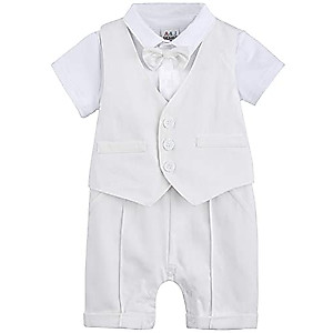 A&J DESIGN Baby Boy Baptism Outfits Christening Suits Infant Suspender Gentleman Wedding Dress Clothes Ivory 6-9 Months