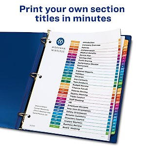 Avery 31-Tab Dividers for 3 Ring Binders, Customizable Table of Contents, Multicolor Tabs, 12 Sets (11129)