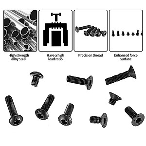 720 Pcs M3 Hex Socket Cap Bolts Screws Assortment Kit, Pan Head & Flat Head Hex Button Head Screws Assorted Black Alloy Steel, M3x(4mm/6mm/8mm/10mm/12mm) (Black)