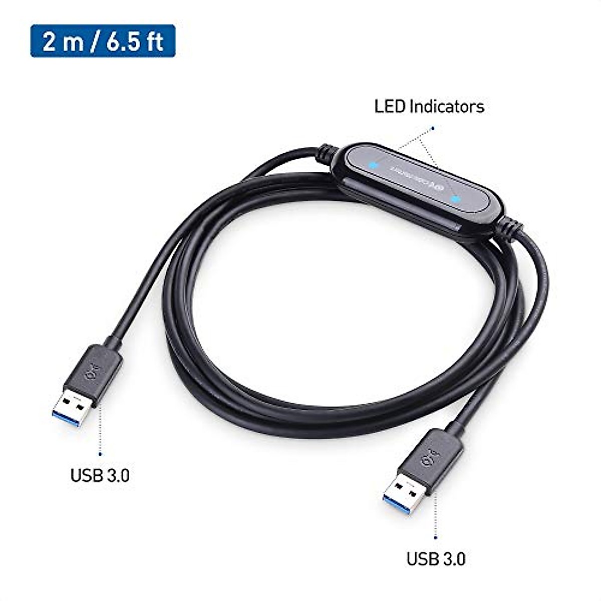 Cable Matters USB 3.0 Data Transfer Cable PC to PC for Windows and Mac Computer in 6.6 ft - PClinq5 and Bravura Easy Computer Sync, Key Included - Compatible with PCMover for Windows System Migration