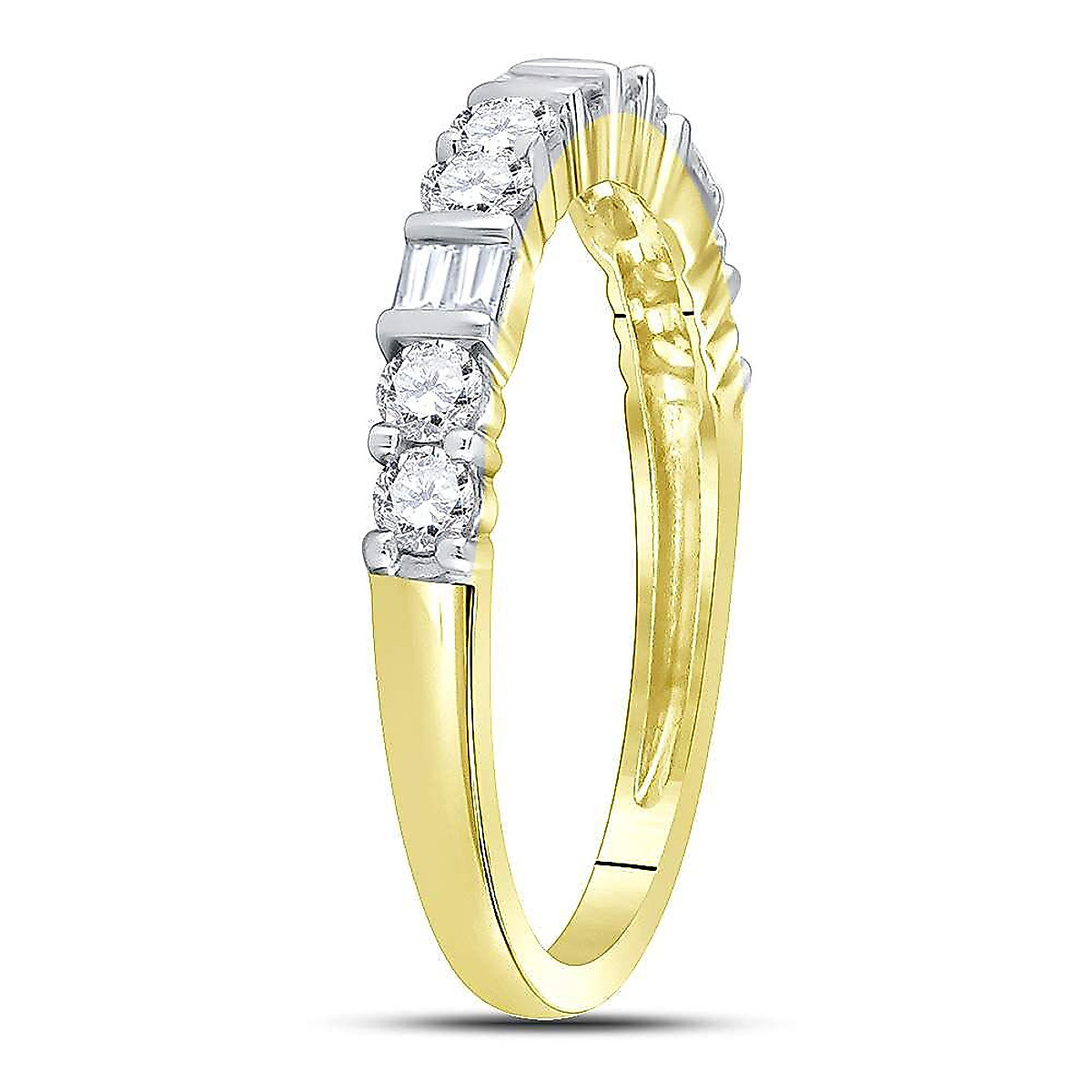 The Diamond Deal 10kt Yellow Gold Womens Baguette Round Diamond Band Ring 1/2 Cttw