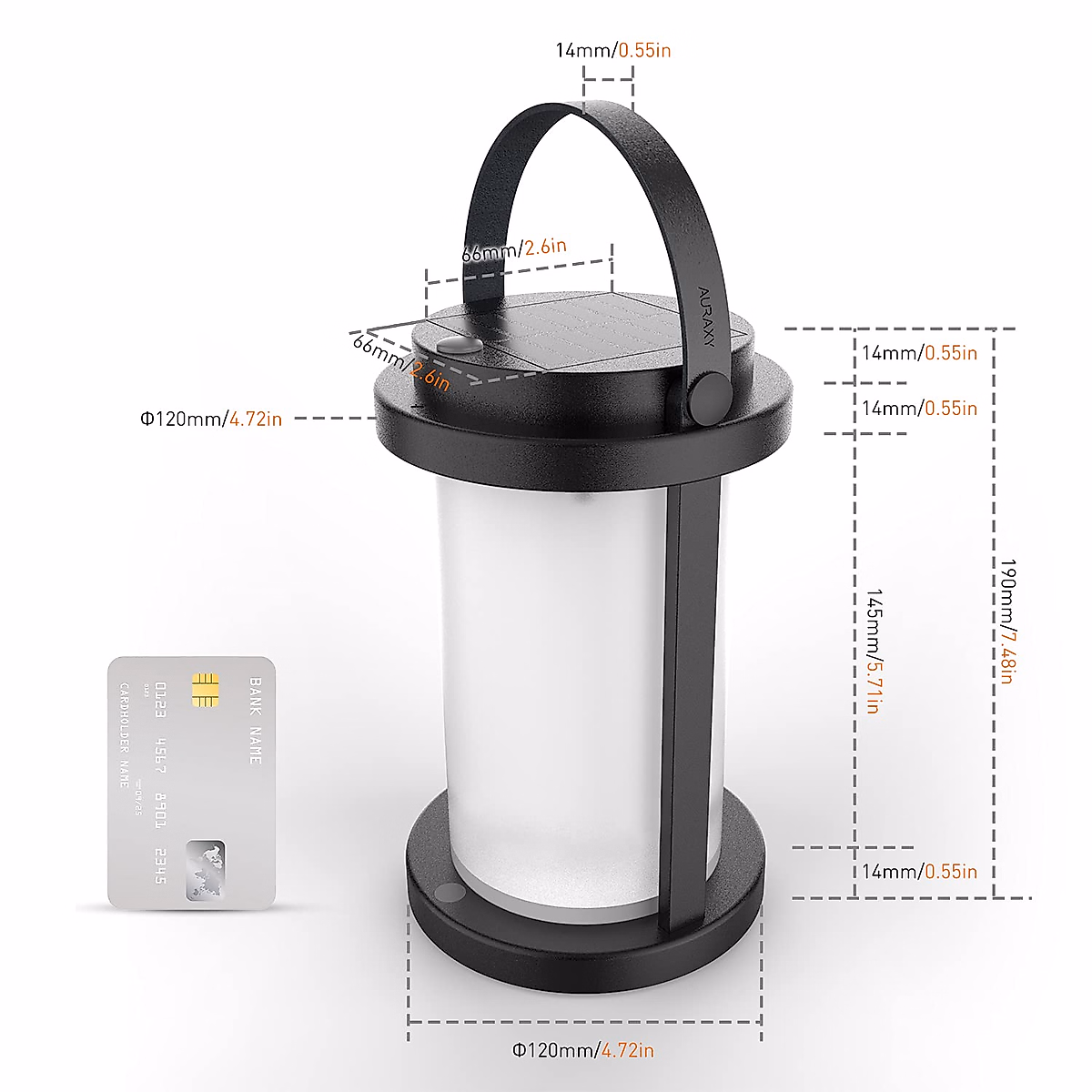 AURAXY LED Rechargeable Decorative Solar Outdoor Flame Flickering Lantern IP54 Waterproof Hanging Outside Battery Powered Decorations Lanterns Use for Porch Backyard Garden Table Patio Deck,etc(1PACK)
