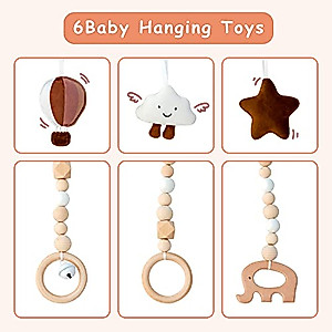 Razee Wooden Baby Play Gym Play Mat, Baby Gym with 6 Hanging Sensory Toys Foldable Baby Gym