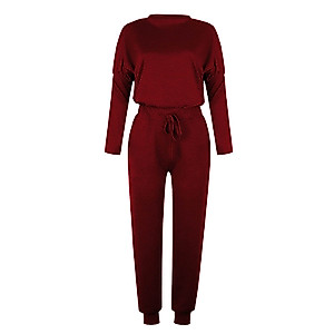 Sales Today Clearance Fall Two Piece Outfits for Women 2025 Plus Size Loose Fit Sweatsuits Tracksuits Jogger Crewneck 2 Piece Lounge Sets A-Wine