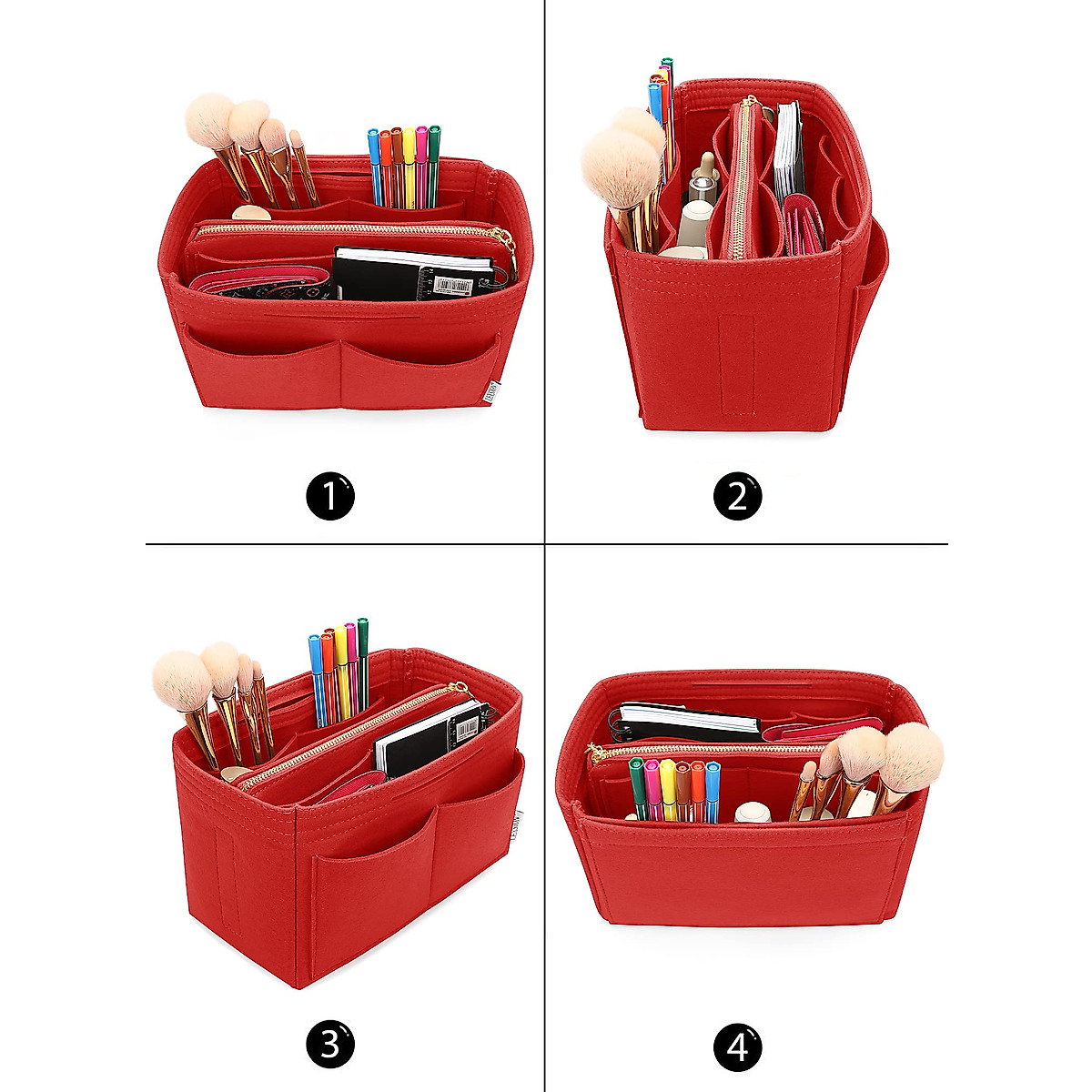 LEXSION Felt Purse Bag Organizer Insert with zipper Bag Tote Shaper Fit Speedy Neverful PM MM 8021 Red M