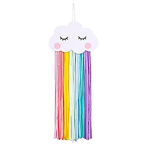 Whaline Rainbow Hair Bow Holder Hanging Hair Clip Organizer Hairpins Hanger Wood Cloud Rainbow Tassel Hair Accessories Storage Wall Hanger for Girl Women Room Decoration
