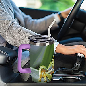 LLUTSNTH 40 Oz Vacuum Tumbler with Violet Handle Leakproof Insulated Tumbler Tree Frog Baby Stainless Steel Travel Mug with Lid And Straw Coffee Cup Cute Water Bottles Cup Holder Friendly