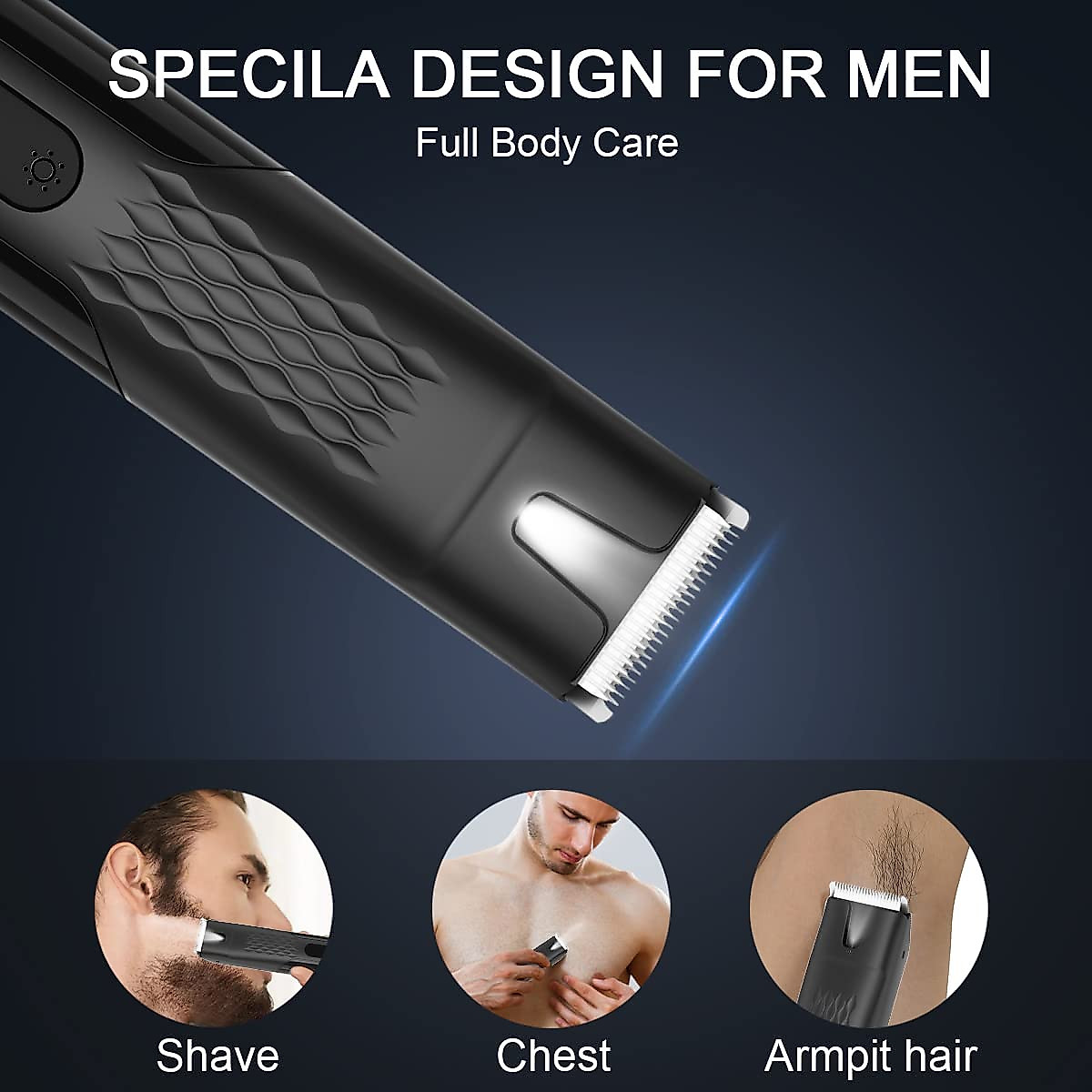 Groin Hair Trimmer for Men,Electric Ball Trimmer/Shaver with Led Light,Replaceable Ceramic Blade Heads,PX7 Waterproof Grooming Kit,1.5Hours Runtime