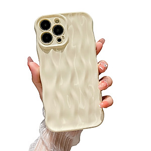 HYUEKOKO Water Ripple Pattern Case for iPhone 13 Pro Max Soft TPU Shockproof Camera Protective Back Cover for Women Girl Curly Wave Frame Phone Case for iPhone 13 Pro Max 6.7 Inch White