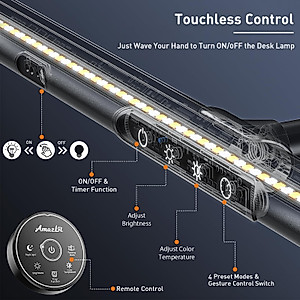 AmazLit Desk Lamp 31.5" W, Desk Lamp for Home Office, Gesture Sensing Desk Light, Monitor Light, Adjustable Color Temperature & Brightness, Table Lamp 24W Brightest, Black