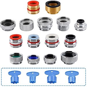 iFealClear 15 PCS Brass Faucet Adapter Kit, Sink Aerator Adapters with 4 Pcs Aerator Key Removal Wrench Tools, Male Female Kitchen Sink Faucet Adapters for Water Filter, Garden Hose, Faucet Diverter