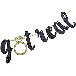 Shit Just Got Real Gold Glitter Bunting Banner for Funny Wedding, Engagement, Bachelorette,Pregnancy Announcement,Bar Sign (Black & Gold)
