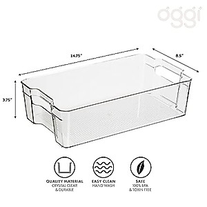 Oggi Clear Stackable Storage Bin for Fridge, Freezer and Pantry, 14.75" x 8.5" x 3.75"