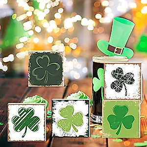6 Pcs St. Patrick's Day Wood Signs Rustic Shamrock Standing Blocks Decor for Home St. Patrick's Day Table Centerpiece Shamrock Tiered Tray Decorations for Shelf Party Decor