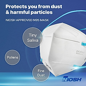 DOBU MASK 2D N95 Medical Grade Face Masks with Soft Nose Foam | NIOSH Authorized High-Efficiency Breathable Face Mask | Small – Medium Size Particulate Respirator | Model 201B (Box of 25)