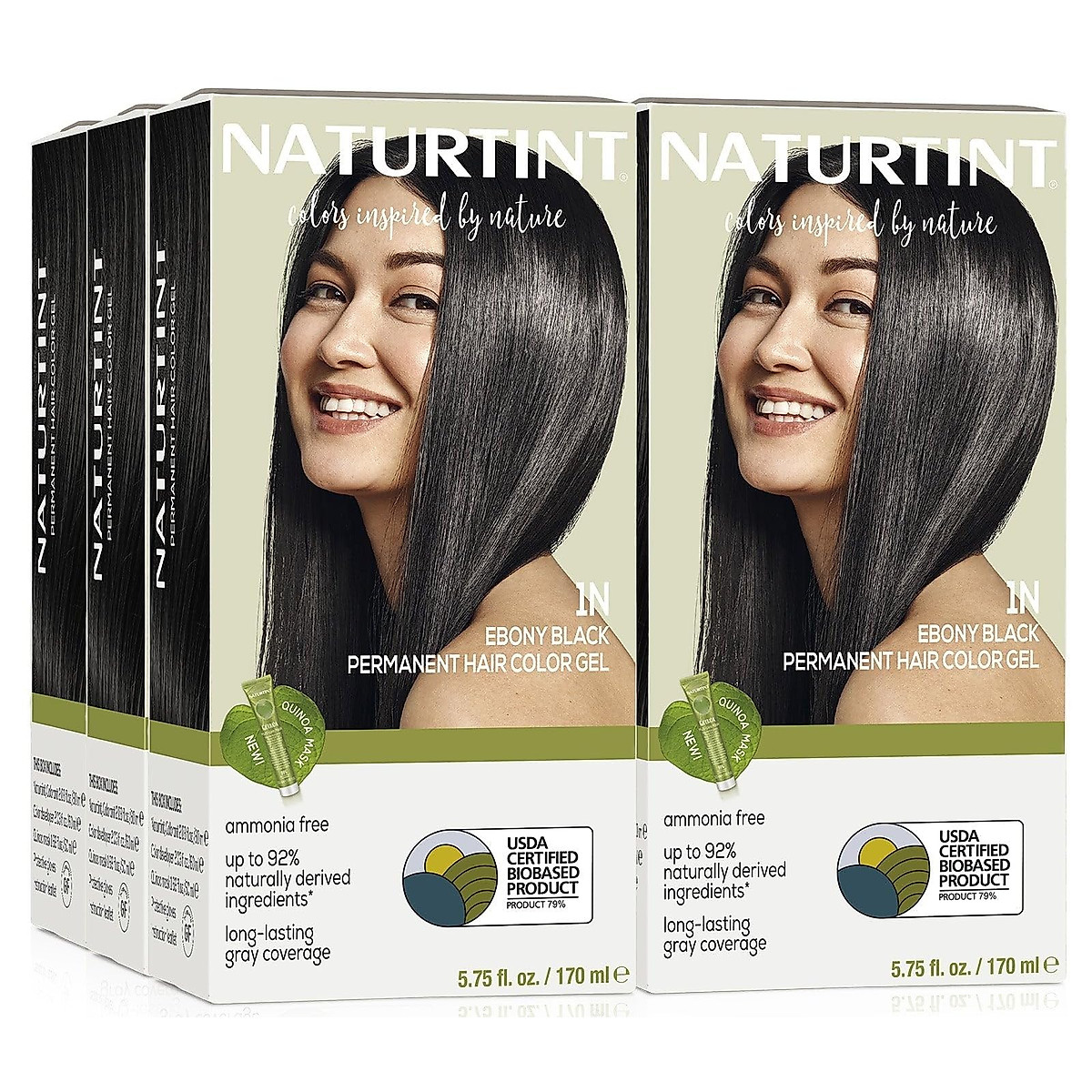 Naturtint 1N Ebony Black Permanent Hair Color (Pack of 6), Ammonia Free, Vegan, Cruelty Free, up to 100% Gray Coverage, Long Lasting Results (Packaging may vary)