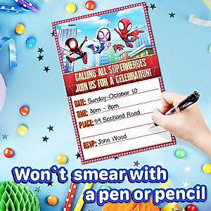 Set of 20 Spidey -Themed Happy Birthday Invitation Cards & Envelopes - Lightweight (240g), Postcard Style Invites for the Perfect Party Pack