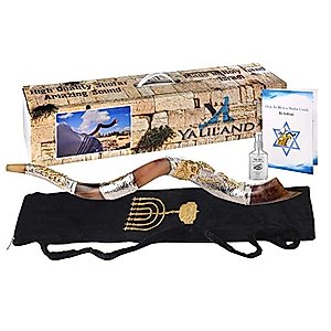 Shofar from Israel Polish Polished Silver Plated Set Kudu Horn Yemenite Lion Of Judah + Bag + Spray + Guide + Carrying Box Case (30"-32")