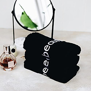 Hiera Home 6 Pack Beauty Washcloth Set, 100% Turkish Cotton Luxury Face Towels, Make up Removal Wash Cloths, (Set of 6 Washcloths, Beauty-Black)