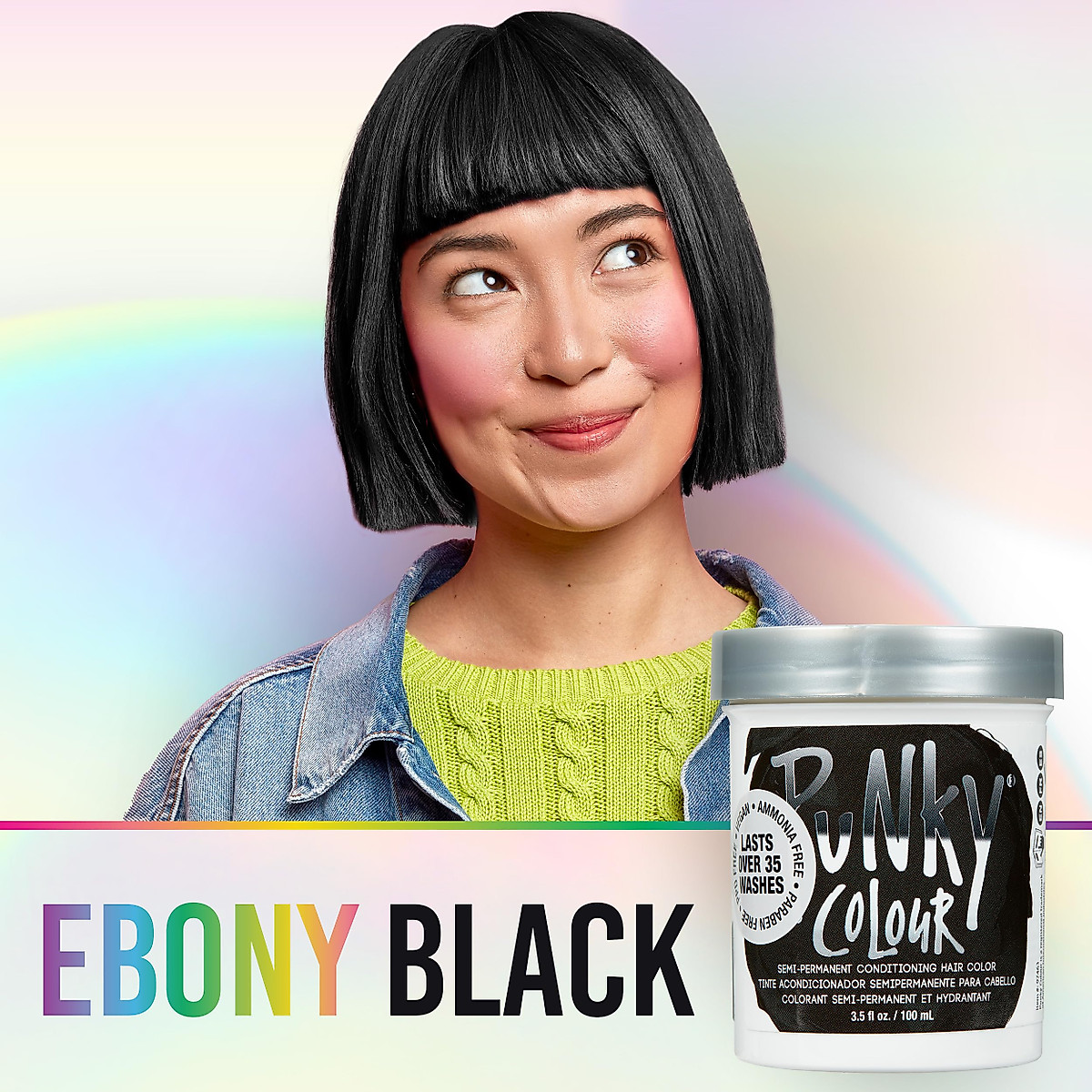 Punky Ebony Semi Permanent Conditioning Hair Color, Non-Damaging Hair Dye, Vegan, PPD and Paraben Free, Transforms to Vibrant Hair Color, Easy To Use and Apply Hair Tint, lasts up to 35 washes, 3.5oz