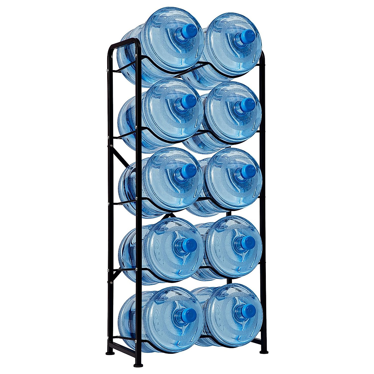 CZMY 5 Gallon Water Jug Holder, 5-Tier Reinforced Carbon Steel Water Bottle Storage Rack for 10 Bottles of Water Cooler Organizer for Office, Family, Garages, Restaurant, and Gym. Black
