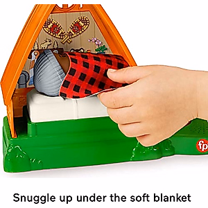 Fisher-Price Little People Toddler Playset Cabin With Camper Figure Plus Campfire Light And Sounds For Pretend Play Ages 1+ Years