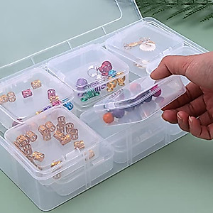 13Pcs Beads Storage Containers Box, Mixed Sizes Clear Plastic Storage Cases with Hinged Lid, Empty Plastic Boxes for Jewelry, Earring, Rings, Keys, Coins, Easy to Distinguish(Clear)