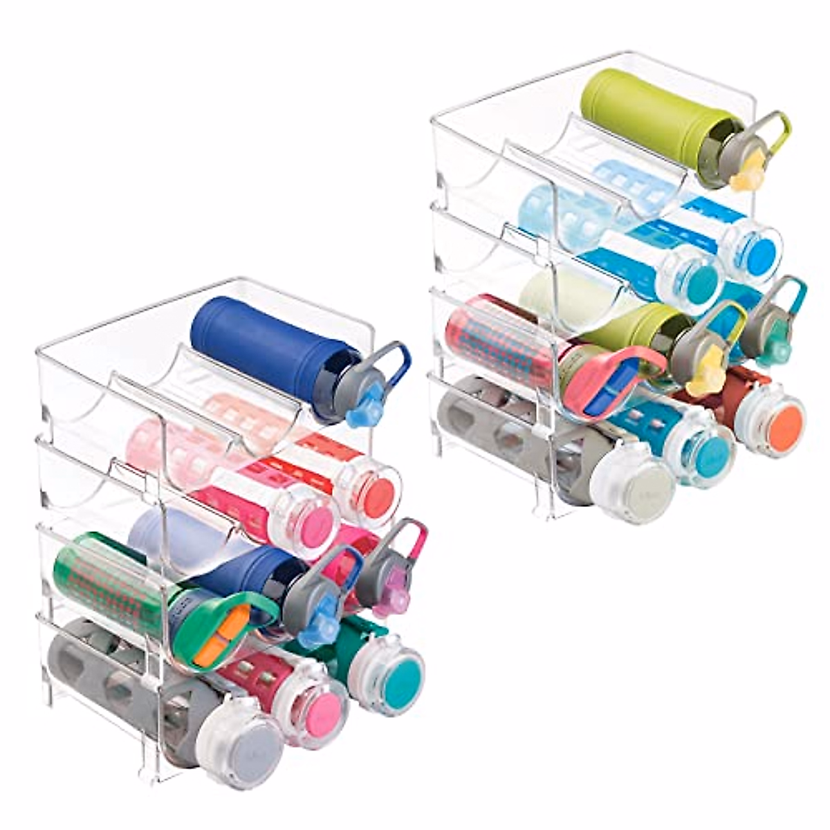 mDesign Stackable Plastic 3 Bottle Refrigerator Wine Rack - Kitchen Storage Organizer for Champagne, Wine or Water Bottles - Stacking Wine Organizer for Fridge - Ligne Collection - 8 Pack - Clear