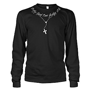 Cybertela Men's Only God Can Judge Me Tattoo Necklace Long Sleeve T-Shirt (Black, Large)