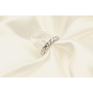 PORI JEWELERS 925 Solid Sterling Silver Round Cut 4MM Cubic Zirconia Eternity Wedding Band Ring For Women (White, 6)