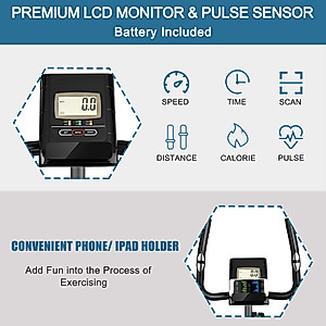 Goplus Indoor Magnetic Stationary Upright Cycling Bike, Exercise Bikes W/ 8-Level Resistance, All-inclusive Flywheel, LCD Monitor, Pad Holder, Gym Home Office Cardio Workout Fitness Bike Training