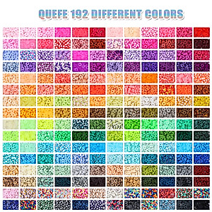 QUEFE 15360pcs, 192 Colors Clay Beads for Bracelet Making Kit Flat Round Polymer Spacer Heishi Beads Jewelry with Pendant Charms Letter and Elastic Strings