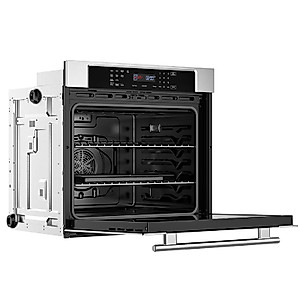 Generic 30" Electric Single Wall Oven with 10 Cooking Functions, Self Cleaning LED Digital Display, Convection Fan, Touch Control, 5 cubic feet, Silver