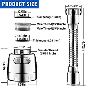 Kitchen Faucet Extender Movable 360° Rotatable Anti-Splash Water Saving Faucet Aerator, 2 Modes Adjustable Sink Sprayer, Kitchen Faucet Head Replacement, Bathroom Faucet, Polished Chrome