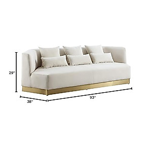 Meridian Furniture Marquis Collection Modern | Contemporary Velvet Upholstered Sofa with Stainless Steel Base in a Rich Gold Finish, 93" W x 38" D x 29" H, Cream