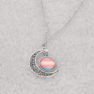 UJIMS Gay & Lesbian Pride Gifts LGBTQ Crescent Moon Charm Pendant Necklace Rainbow Pride Jewelry for Transgender Pansexual Asexual (Transgender Necklace)