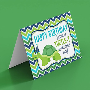 TURTLE-Y Awesome Day Turtle Themed Birthday Pun Themed Single (1) All Occasion Blank Birthday Card To Send To Friends & Family, 4"x 6" (when folded) Fill In Greeting Note Card by AmandaCreation